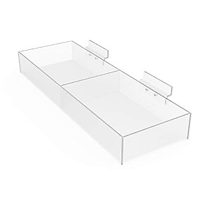 FixtureDisplays® Clear Acrylic Bin Transparent Plexiglass Organizer Tray Slatwall Basket 16.5W X 5.5D X 2.5"H Double Slot Plexiglass Holder Removalbe Hook 11709-15CNEW