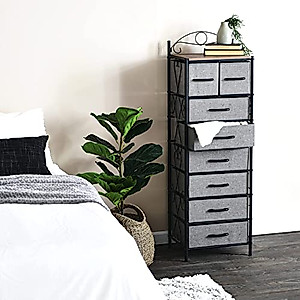 Household Essentials Victoria Dresser Tower Storage Organizer with 8 Drawers Black Metal Frame and Ashwood Rustic Wood Grain Top