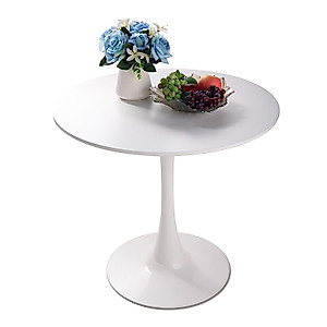 Gecheer 31.5" H White Tulip Table Mid-Century Dining Table with Round MDF Table Top, Pedestal Dining Table, End Table Leisure Coffee Table