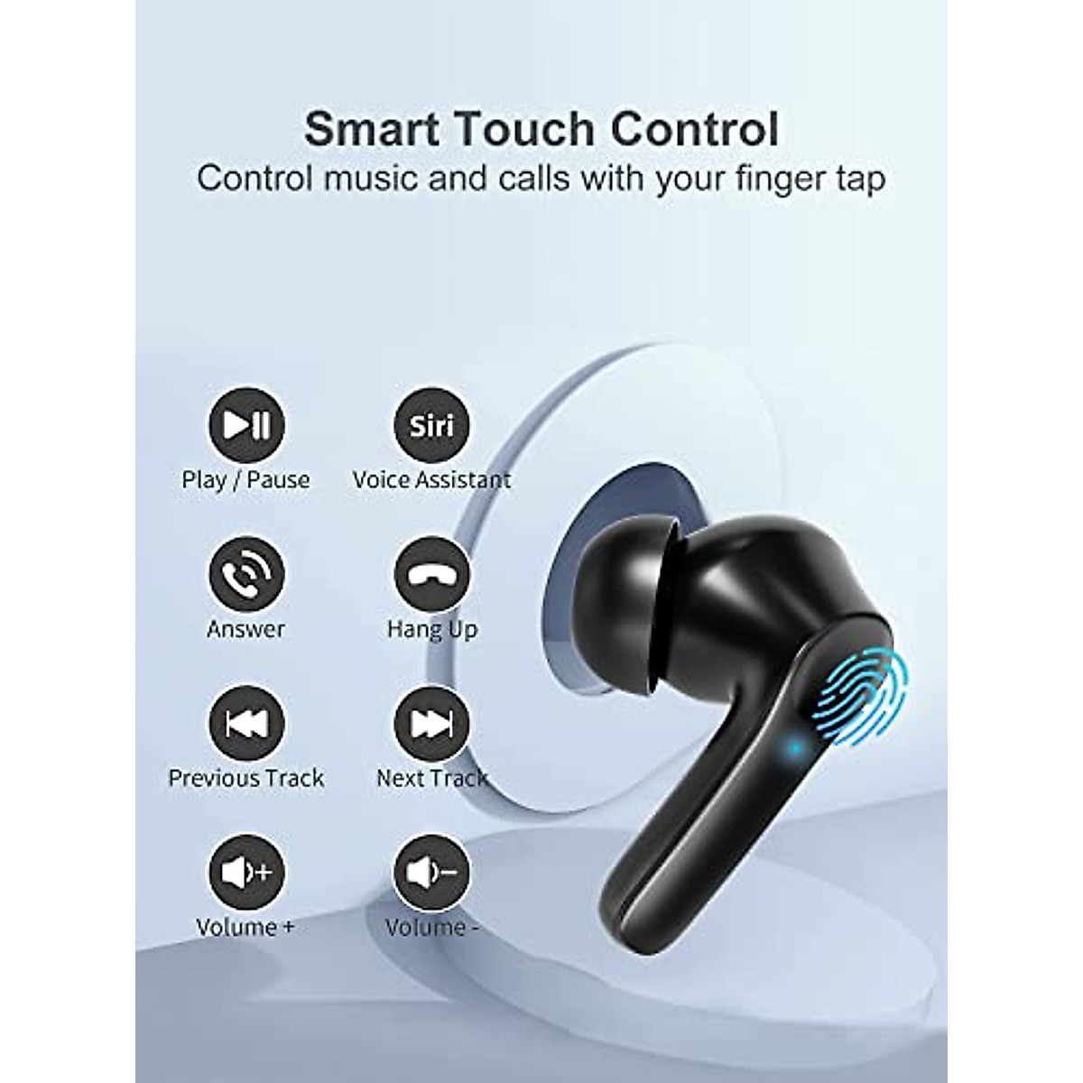 Wireless Earbuds Bluetooth 5.1 Headphones 48Hrs Playtime with LED Digital Display Charging Case, in Ear Earphones Stereo Headset with Mic and Touch Control for iPhone Android SmartPhone Tablet, Black