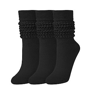 JOCMIC Slouch Socks for Woman 3 Pairs Women Scrunch Socks Extra Long Knee High Slouchy Socks Size 6-11 black