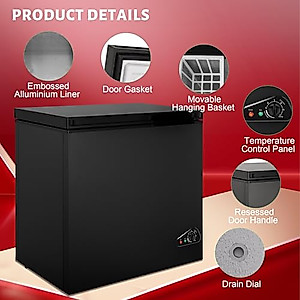 7.0 Cubic Feet Chest Freezer, Deep Freezer with 2 Removable Basket, 6 Adjustable Thermostat (Down to -18°F), Easy Front Defrost Drain, Compact Freezers Free Standing Top Open Door for Homes, Black