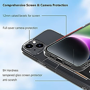 Restoo for iPhone 14 Plus Case + 2 Pack Tempered Glass Screen Protector, Clear Case with Card Holder Camera Lens Protection Protective Phone Cover for iPhone 14 Plus 6.7 Inch-Clear