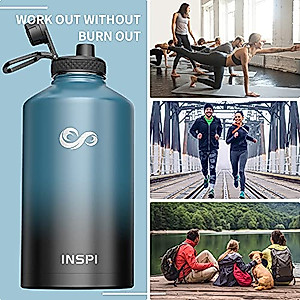 Water Bottle Insulated, INSPI Gallon Water Bottle with Straw&3 Lids, Large Wide Mouth Triple Wall Vacuum Stainless Steel Metal Hydro Jug, Keep Cold for 48Hrs and Hot for 24Hrs, (Indigo/Black, 128oz)