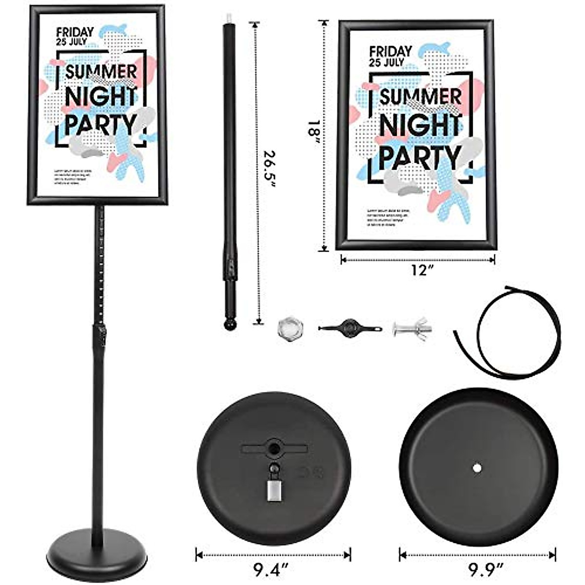 YIYO Adjustable Pedestal Poster Sign Stand,8.5 x 11 Advertising Business Menu Sign Holder for Floor Standing with Aluminum Snap-Open Reusable Frame,Black (8.5 x 11)