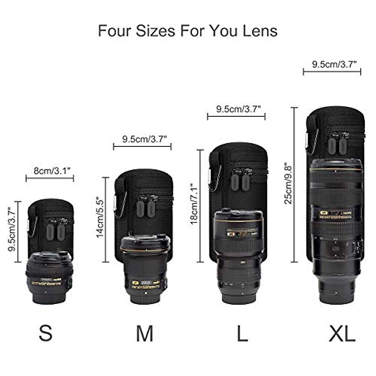 ARVOK Lens Pouch Set, Water Resistant Protective Lens Cases for DSLR Camera Lens, 4 Size Thick Camera Lens Bag for Nikon, Tamron, Sigma, Pentax, Sony, Olympus, Panasonic