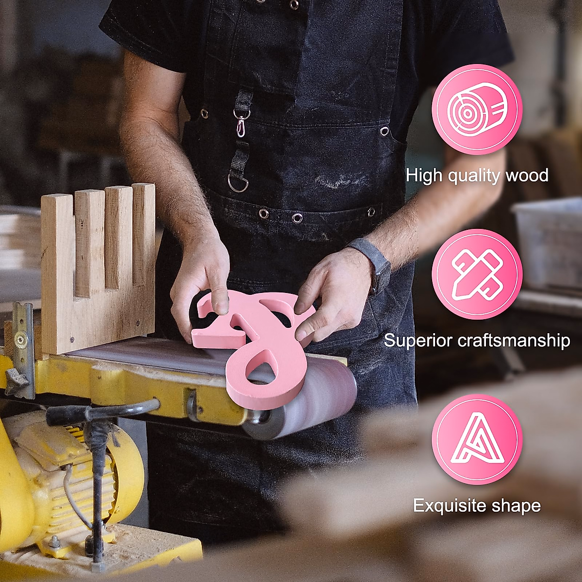 AOCEAN 8 Inch Pink Wood Letters Unfinished Wood Letters for Wall Decor Decorative Standing Letters Slices Sign Board Decoration for Craft Home Party Projects (M)