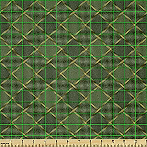Lunarable Green Fabric by The Yard, Traditional Old Fashioned Argyle Pattern Retro Style Plaid, Stretch Knit Fabric for Clothing Sewing and Arts Crafts, 1 Yard, Forest Green