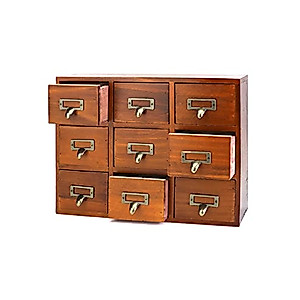 QWORK Desk Drawer Organizer, Wooden Vintage Apothecary Cabinet with 9 Drawers, Home Office & Tea & Dresser Bedroom Organization and Storage, Traditional Apothecary Cabinet