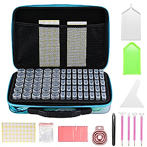 VTYHYJ Diamond Painting Storage Case with Tools 70 Slots Diamond Art Accessories Kit Shock-Proof Carrying Bag Container with Round and Square Beads Organizer, Funnel, Tays, Pens (Light Green)
