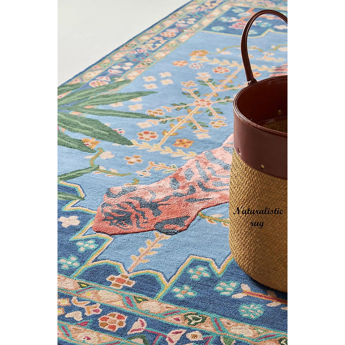 Bengal Tiger Animal Print Wool Area Rug Handmade Featuring Symmetrical Palm Leaves Design - Ideal for Living Room Bedroom Kids Room & Office (Red, 6'x9')