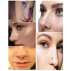 Vsnnsns 20G Threadless Push in Nose Rings for Women Men 316L Surgical Stainless Steel L Shaped Nose Studs Screw Bone Nose Rings Piercings 20 Gauge Nostril Piercing Nose Studs Jewelry 2.5mm CZ Silver