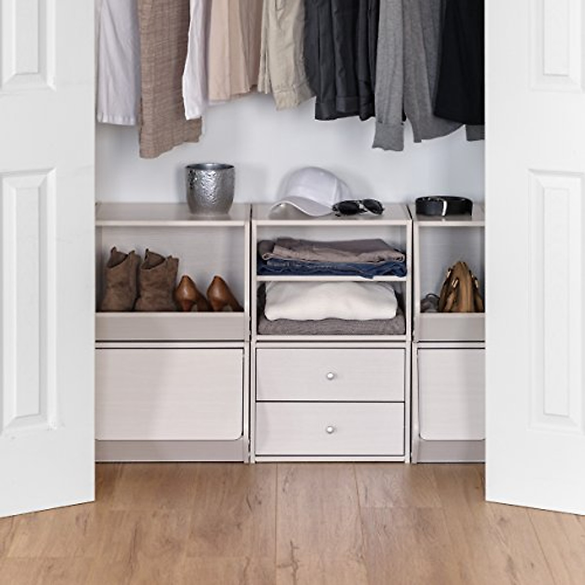 IRIS USA 3-Shelves Modular Wood Stacking Storage Box, for Office Closet and Nightstand, Easy Assembly, Customizable, Stacking Storage Boxes, White