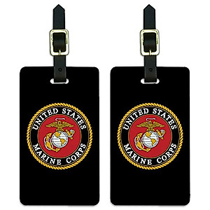 Marines USMC Emblem Black Yellow Red Luggage ID Tags Cards Set of 2