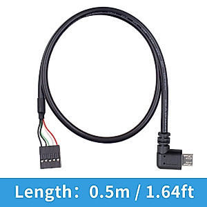 Duttek Micro USB to Motherboard Header Cable, USB Header to Micro USB Cable 90 Degree Left Angled Micro USB Male to 9 Pin Motherboard Female Dupont Extended Cable (2-Pack) 1.65FT/50CM