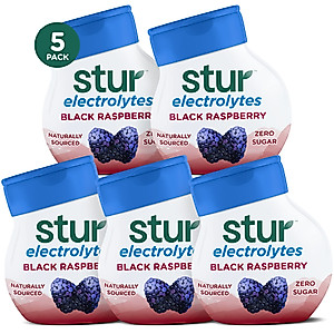 Stur Electrolyte Water Enhancer | Sweetened with Stevia | High in Vitamin C & Antioxidants | Sugar Free | Zero Calories | Keto | Vegan | 5 Bottles, Makes 120 Drinks (Black Raspberry)