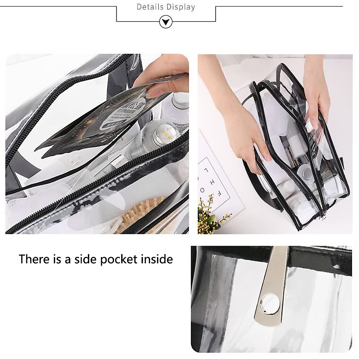 SxoSyo Clear Makeup Bags Large Travel Toiletry Bag for Women Transparent Bag Clear Cosmetic Bags with Handle Bathroom Organizer (black)