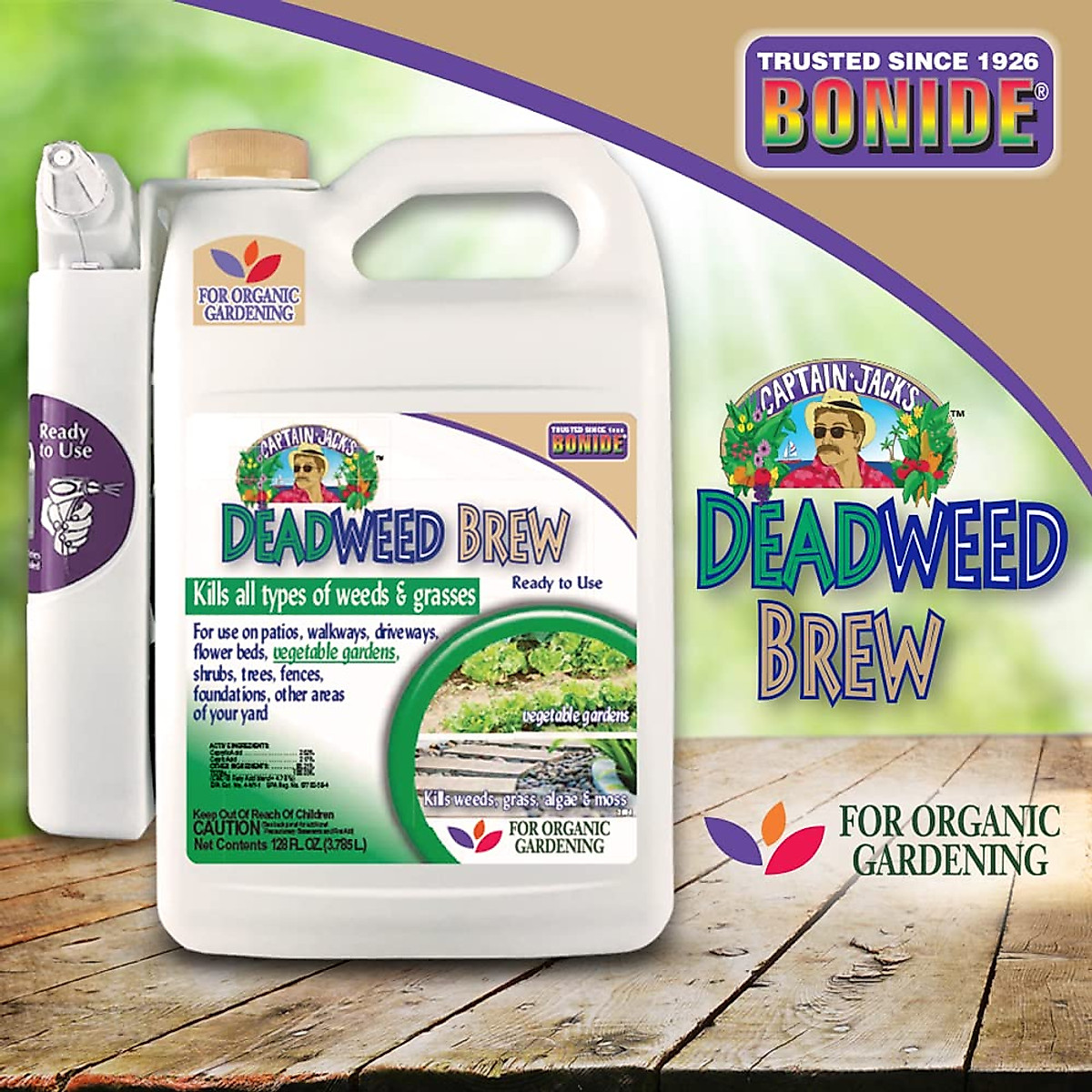 Bonide Captain Jack's Deadweed Brew, 128 oz Ready-to-Use with Attached Power Sprayer, Controls All Types of Weeds and Grasses, For Organic Gardening