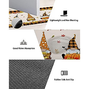 Bathroom Floor Shower Mat, Non-Slip Small Rugs - Easy to Clean, Happy Thanksgiving Day Dwarf Gnome with Pumpkin Sunflower Durable Bath Rug 18"x30" Washable Quick Dry Mats for Bathtubs