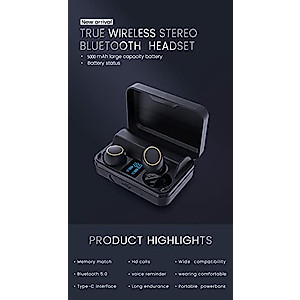 HayKee Wireless Earbuds, Bluetooth 5.0 in-Ear TWS Stereo HiFi Headphones with 5000mah Smart LED Display Charging Case. Auto Pairing/Touch Control/Built-in Dual Mic/IPX7 Waterproof/Long Battery Life
