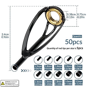 THKFISH Rod Tip Repair Kit 50pcs Rod Tips Fishing Rod Tips Replacement Kit Pole Tip Repair Kit with Box 10 Sizes