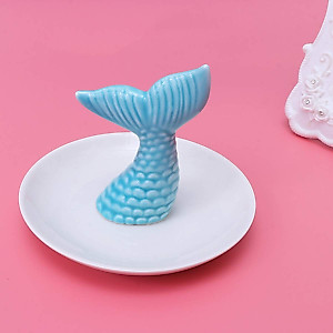 TOPBATHY Mermaid Tail Jewelry Ring Tray Ceramic Jewelry Dish Earring Necklace Rings Organizer Home Decoration Wedding Christmas Birthday Gift