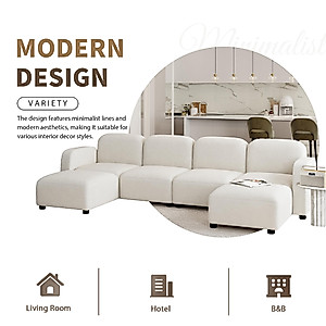 Favfurish 116" U Shaped Modular Sofa,6 Seat Reversible Free Combination Velvet Set,Convertible Sleeper Couched,with Ottoman,for Living, Apartment,Sleeping Room,Beige, 116in