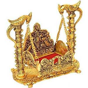 Fashion Bizz Metal Handicraft Laddu Gopal Jhula (Palna) for Home Temple, Krishna Jhula, Krishna ji Metal Singhasan (Gold_17.78 x 9.5 x 17.14 cm)