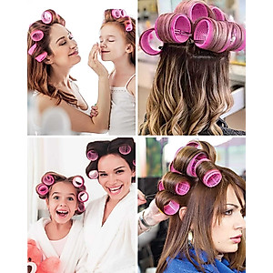 MaxNedrin Hair Roller sets,Self Grip Hair Curlers,3 Inch Salon Hair Dressing Curlers,3 Size (JUMBO LARGE MEDUIEM)18 Packs(Rose Red)
