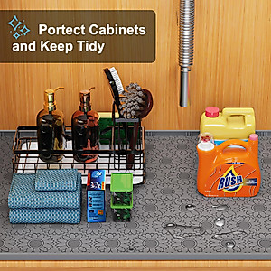 Under Sink Mat Kitchen - 34" x 22" Waterproof Silicone Bathroom Mat Multipurpose Cabinet Protector Organizers Sink Drip Tray Liner Pet Feeding Mat Shoes Mat Dark Gray