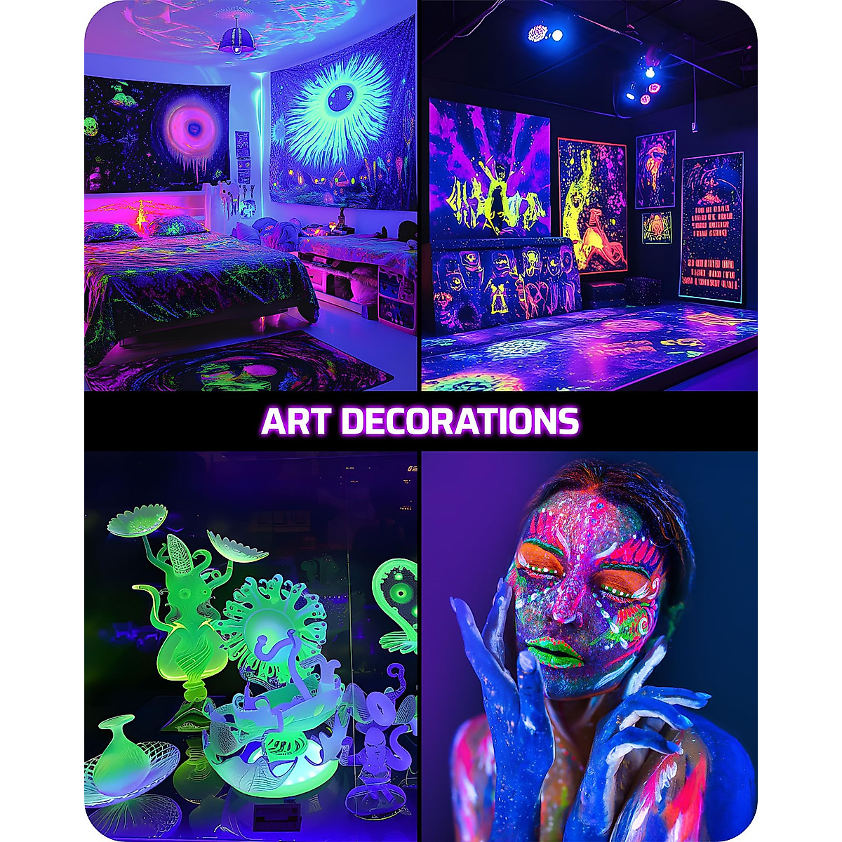 EDISHINE 6 Pack Black Light Bulb, 120V 9W UV Blacklight Bulbs with UVA Level 385-400nm, A19 E26 Base, LED Black Light Bulb for Blacklight Party, Body Paint, Fluorescent Poster, Halloween, ETL Listed