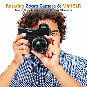 4K Digital Camera for Photography and Video - lovpo 4K 48MP Vlogging Camera for YouTube with SD Card, Manualfocus, 18X Digital Zoom Travel Portable Video Camera with Neck Strap, Anti-Shak, Mode Dia