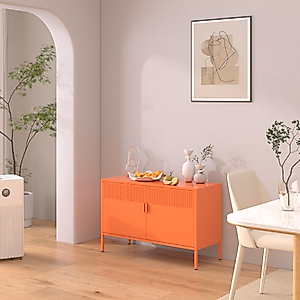 Washsemba 2 Door Metal Accent Cabinet,Orange Metal Storage Cabinet with Adjustable Shelf,2-Tier Office Cabinet,Multipurpose Metal Locker Storage Cabinet for Office Home,Music Studio (Orange)