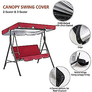 Patio Swing Canopy Waterproof Top Cover Set, Courtland Swing Replacement Awning Canopy Covers for Swing Chair Glider All Weather Protection Outdoor Garden Furniture(Dark Green, Three-seater76.77in)