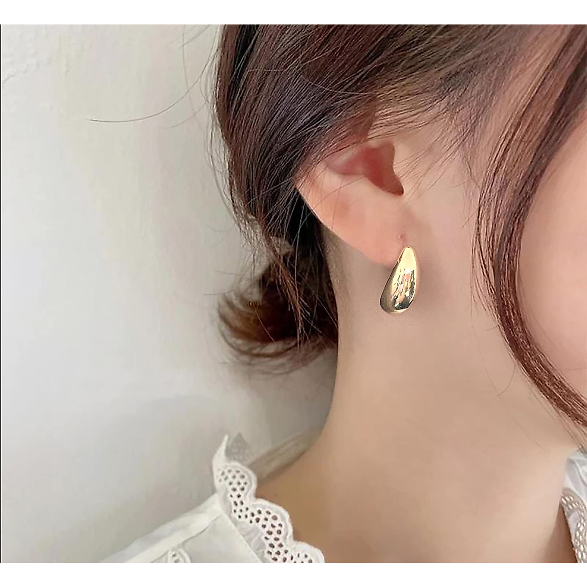 Chunky Gold Stud Half Hoop Earrings, 2 Pairs Long Waterdrop Earrings for Women Open Hoop with 14K Gold Filled Hypoallergenic Jewelry for Women (gold)