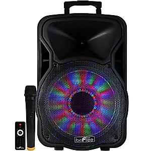 beFree Sound 12 Inch 2500 Watt Bluetooth Rechargeable Portable Party PA Speaker with Illuminating Lights,Black,BFS-12 Portable Speaker