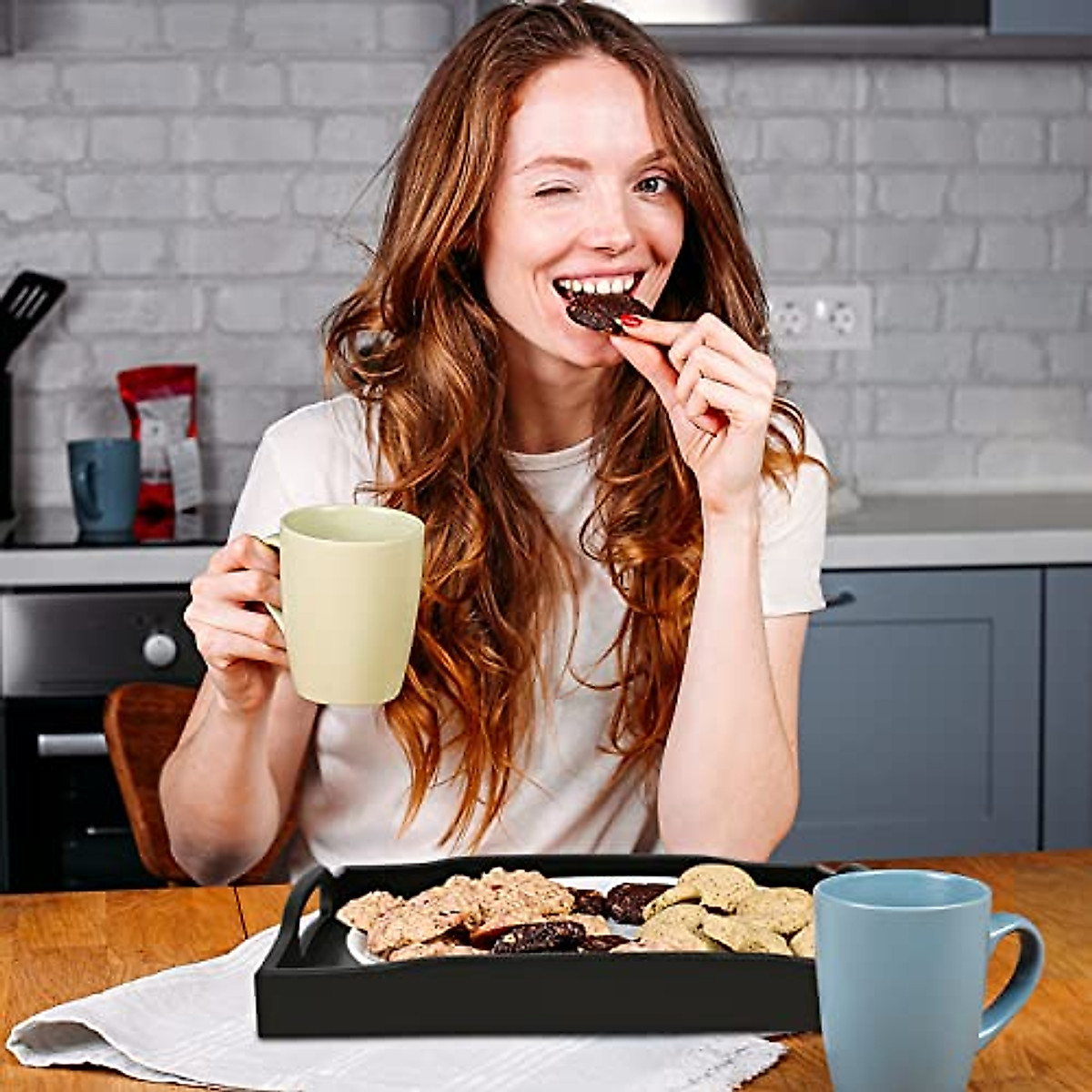 Bamboo Small and Large Food Serving Tray with Handles for Tea Snack Wooden Tray for Kitchen Counter Coffee Living Room Dinner Trays for Eating On Couch (16.5"X12.2" and 15.5"X11.2")