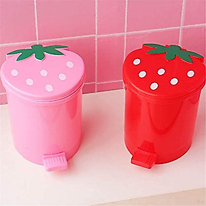 BxuxJar Strawberry Trash Can, Kawaii Mini Trash Can with Lid Cute Room Decor Bathroom Trash Cans, Kawaii Room Decor Strawberry Garbage Can with Lid for Home, Car, Bathroom (Pink)