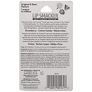 Lip Smackers Flavored Lip Balm Trio Original & Best, Strawberry Watermelon, Cotton Candy, Clear Matte, For Kids, Women, Men,3 Count (Pack of 1)