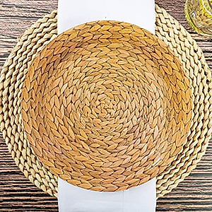 peony man 50 Pack Woven Paper Plates Rattan Printed Disposable Plates Farmhouse Party Dinner Plates Rustic Round Paper Plate 9 Inch for Picnic Dining Wedding Kitchen Home Table Decor