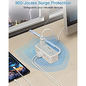 Ultra Thin Flat Extension Cord, TESSAN Surge Protector Flat Plug Power Strip 4 Wide Spaced AC Outlets 3 USB, 900 Joules 5FT Extension Cord for Home Office Dorm