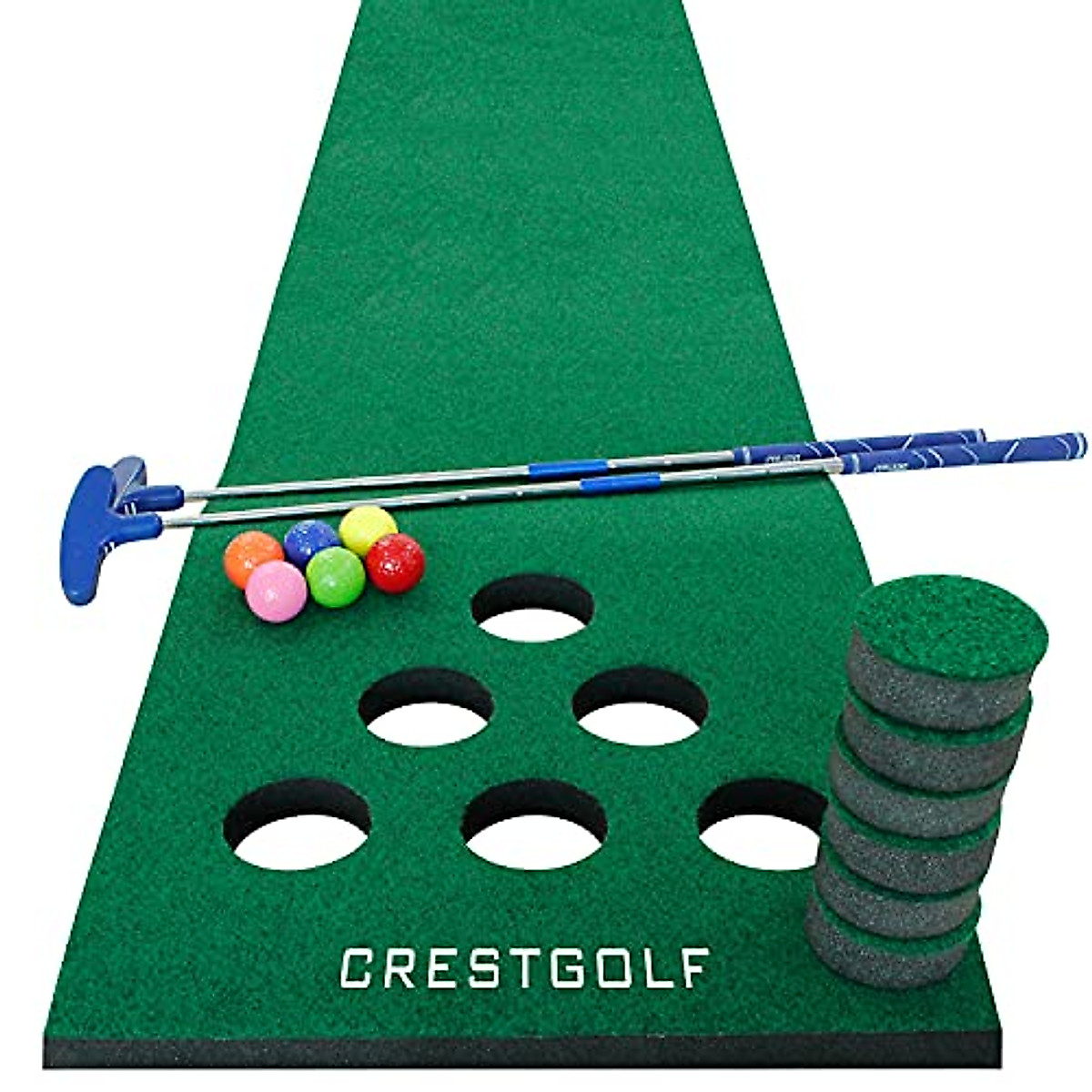 Golf Pong Mat Game Set Green Mat,Golf Putting Mat with 2 Putters, 6 Golf Balls,12 Golf Hole Covers for Indoor&Outdoor Short Game Office Party Backyard Use