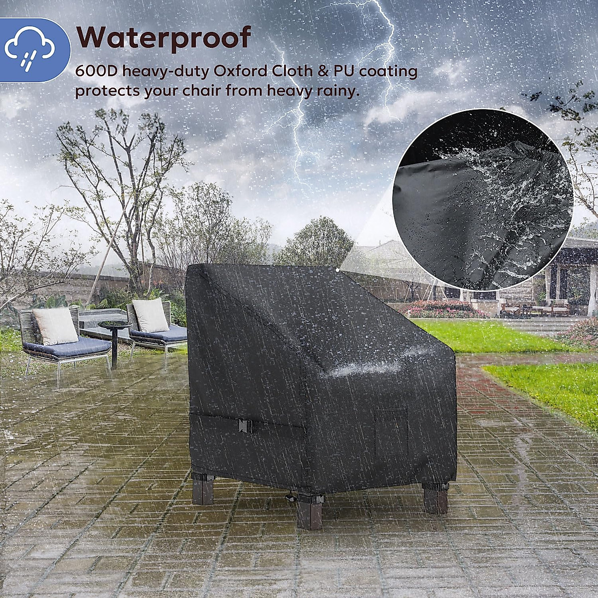 Outdoor Chair Covers For Patio Furniture Waterproof, Gorpche Patio Chairs Covers with Fastener Windproof Buckle Straps, Heavy Duty Lawn Outdoor Furniture Covers fits up to 29 x 30 x 36 inches(2 Pack)