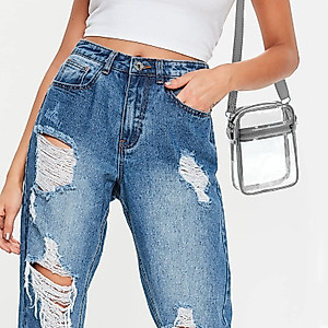 WJCD Clear Bag For Stadium Events PVC Concert Clear Tote Bag Stadium Approved For Women Clear Stadium Bag,with Front Pocket (Grey)