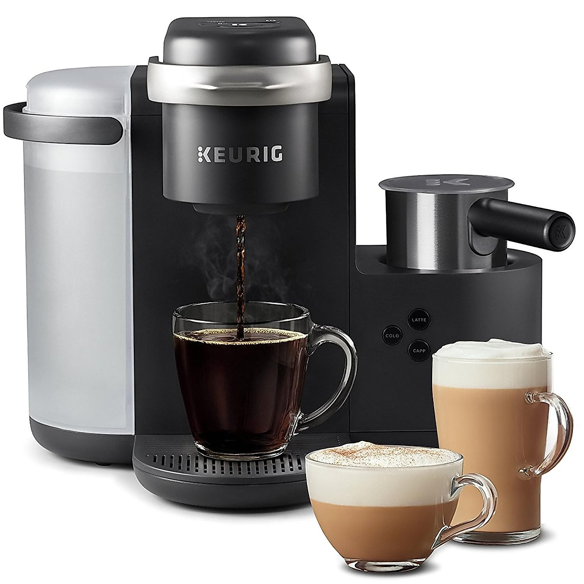 Keurig K-Cafe Single Serve K-Cup Coffee, Latte and Cappuccino Maker, Dark Charcoal & K-Mini Plus Single Serve K-Cup Pod Coffee Maker, Studio Gray