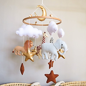 Safari Mobile for Crib Animal Jungle Mobile Baby Safari Nursery Room Decor Africa Safari Theme (Elephant, Lion, Zebra, Giraffe) Handmade