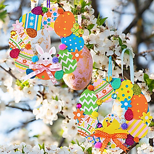 12 Sets Easter Wreath Signs Decorations DIY Foam Easter Craft Kits Easter Eggs Bunny Chick Foam Stickers Pom-Poms Googly Eyes for Kids Classroom Home Activity Art Project Gift Easter Front Door Décor