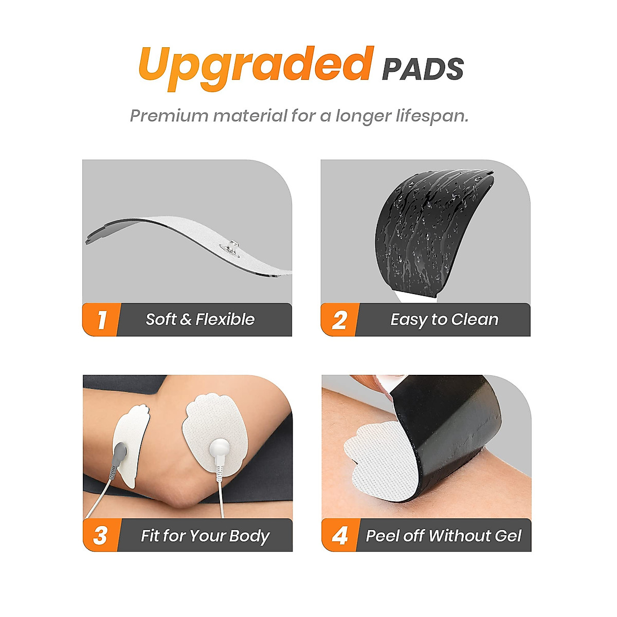 20-Pack TENS Unit Replacement Pads, Long-Lasting Snap Electrodes for 50 Times of Use per Pad, Latex-Free TENS Pads Set Compatible with TENS EMS Devices Using 3.5mm Button Lead Wires