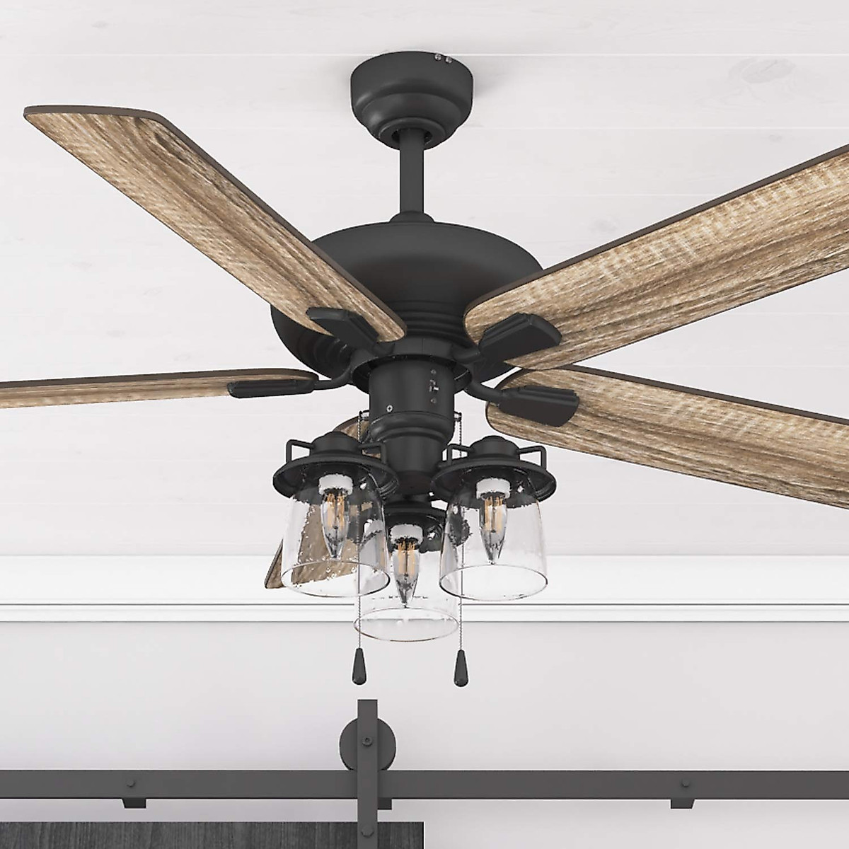 Prominence Home Crown Ridge, 42 Inch Farmhouse LED Ceiling Fan with Light, Remote Control, Three Mounting Options, 5 Dual Finish Blades, Reversible Motor - 51432-01 (Bronze)