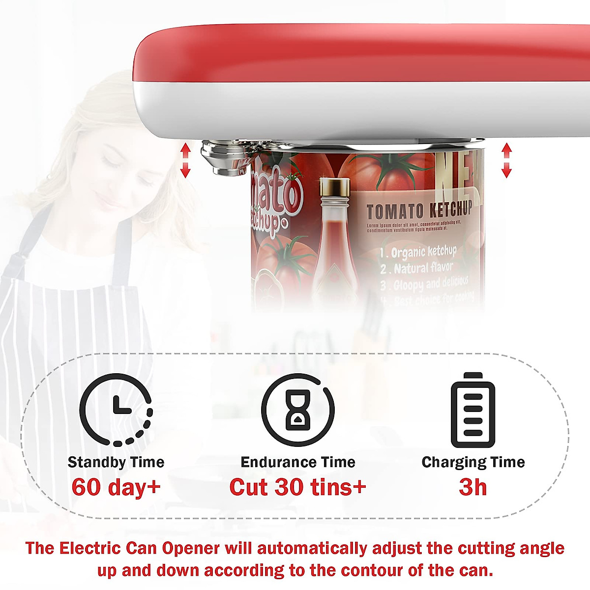 Electric Can Opener, Rechargeable Can Openers, Upgraded Blade Replaceable, One Touch Hand Free for Any Can Shape, Automatic Cordless Can Opener for Seniors with Arthritis-Black